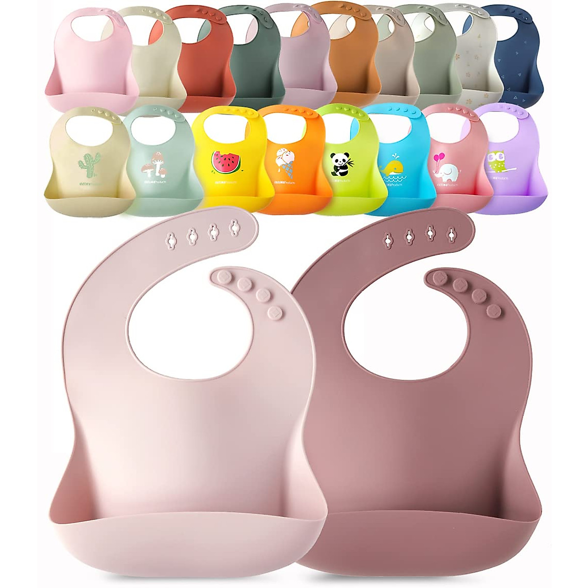 YMCF Products 2-Pack Waterproof Silicone Baby Bib Lightweight Comfortable Easy-Wipe Clean (Lilac/Plum)