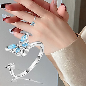 Spinner Rings for Women, Stainless Steel Adjustable Butterfly Ring Antistress Rotation Anxiety Rings Fidget Rings Band, Stainless Steel,Green