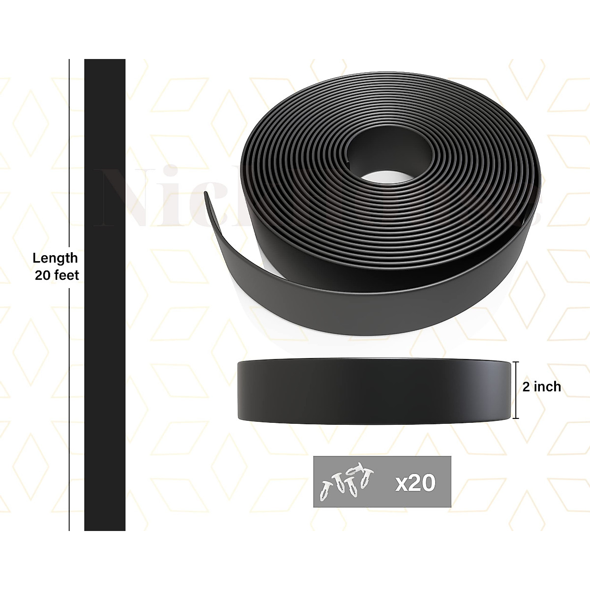 2" x 20' ft Vinyl Strap for Patio Chairs Repair Kit Outdoor Patio Lawn Furniture Repair Strap Strapping Matte Finish (Black) + 20 Free Rivets!