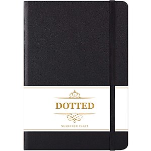Artfan Bullet Dotted Journal - Numbered & Index Pages with Label, 5.25" x 8.25", Thick Paper with Inner Pocket & 2 Bookmarks, Hard Cover Notebook, Smooth Faux Leather - Black
