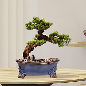 G EPGardening Vintage 10.6 Inch Rectangular Planter Flower Pot with Blue Glaze Ceramic and Drainage Claw Foot