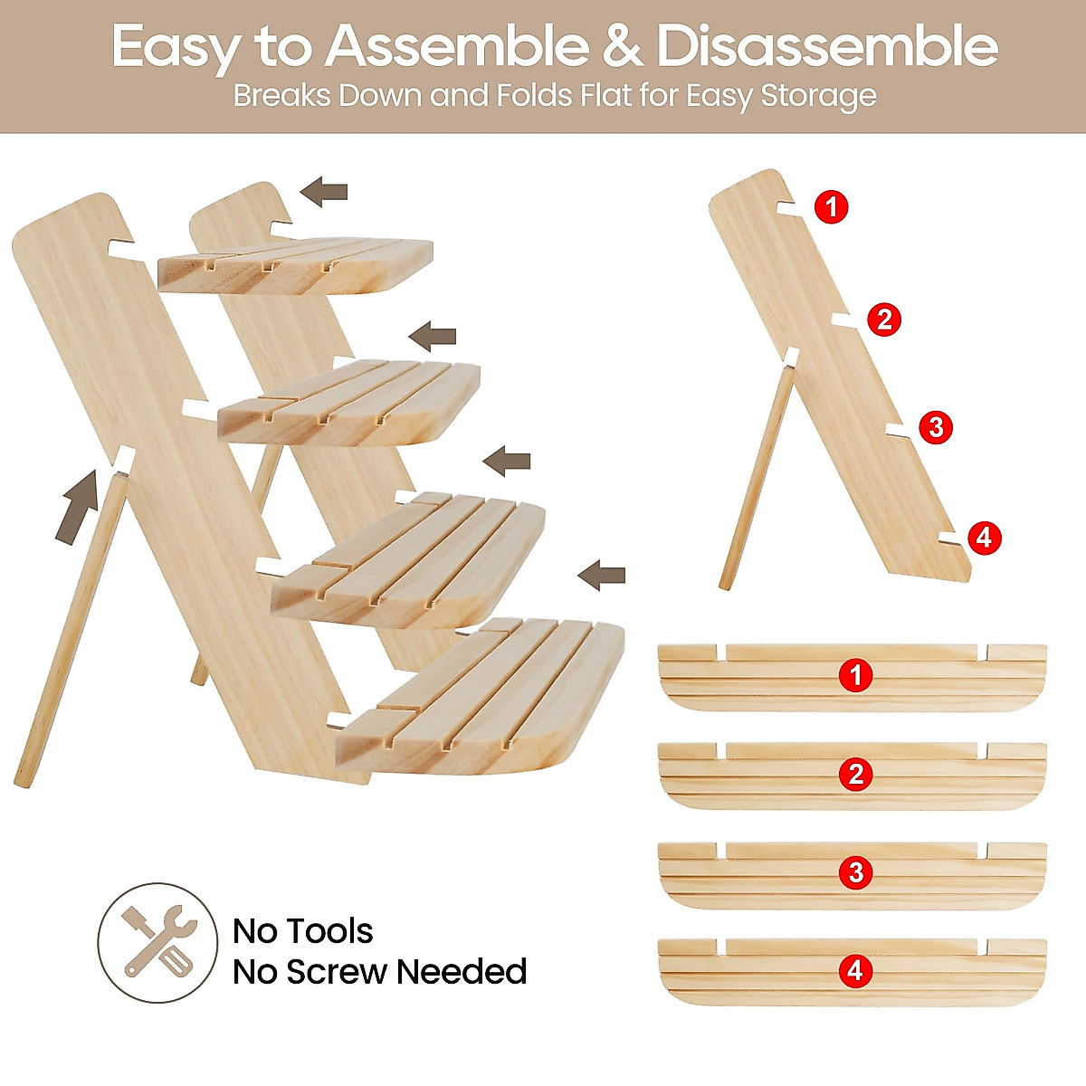 Wooden Cupcake Display Stand, Wood Rustic Risers 4 Tiers for Display Ideal Craft Funko Pop Shelves, Table Display Stand for Vendors, Earring & Ring Holder Stands, Outdoor Plant Stand Indoor-Natural