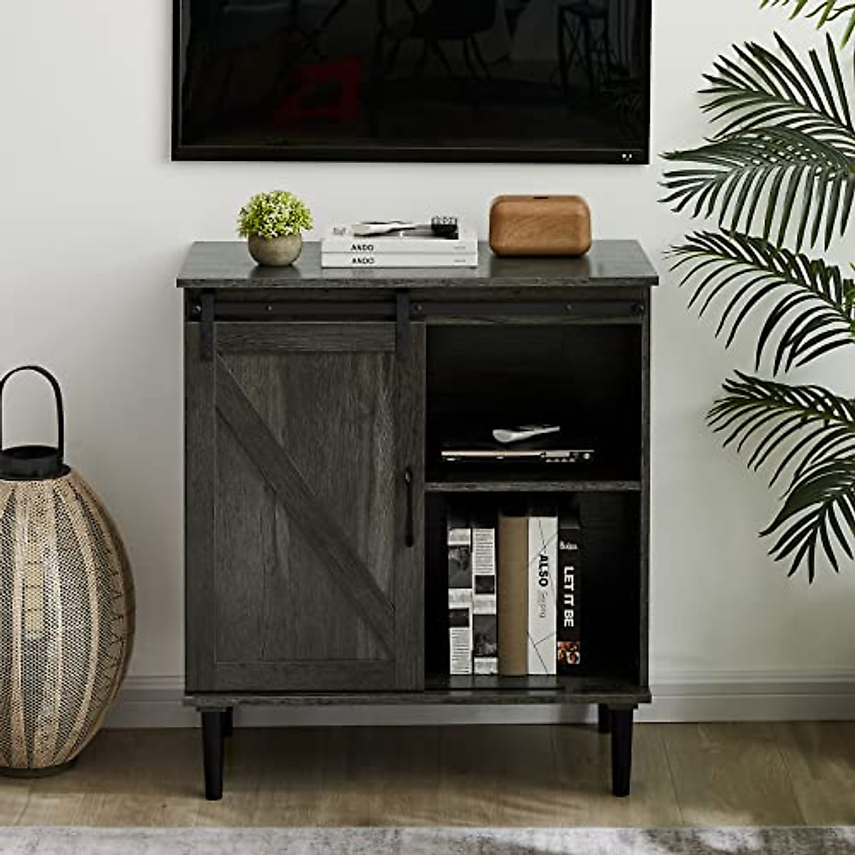 IRCPEN Sideboard Buffet Storage Cabinet, Small Accent Cabinet with Barn Door, 31.5" Cupboard Sliding Barn Door Kitchen Cabinet with Shelves for Bar, Living Room,Dining Room, Hallway (Dark Grey)