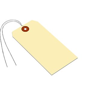 SmartSign Blank Manila Shipping Tags with Wire, Size-6, Pack of 100, 13pt Thick Prewired Cardstock Tag, 5.25 x 2.625 inch Paper Hang Tags with Reinforced Fiber Patch