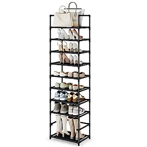 ciecie Shoe Rack, Shoe Organizer, 10 Tiers Non-Woven Fabric Shoe Shelves, Sturdy Shoe Rack for Closet, Garage & Corridor, Tall Shoe Rack for Entryway,11" D x 17.7" W x 68" H-Black