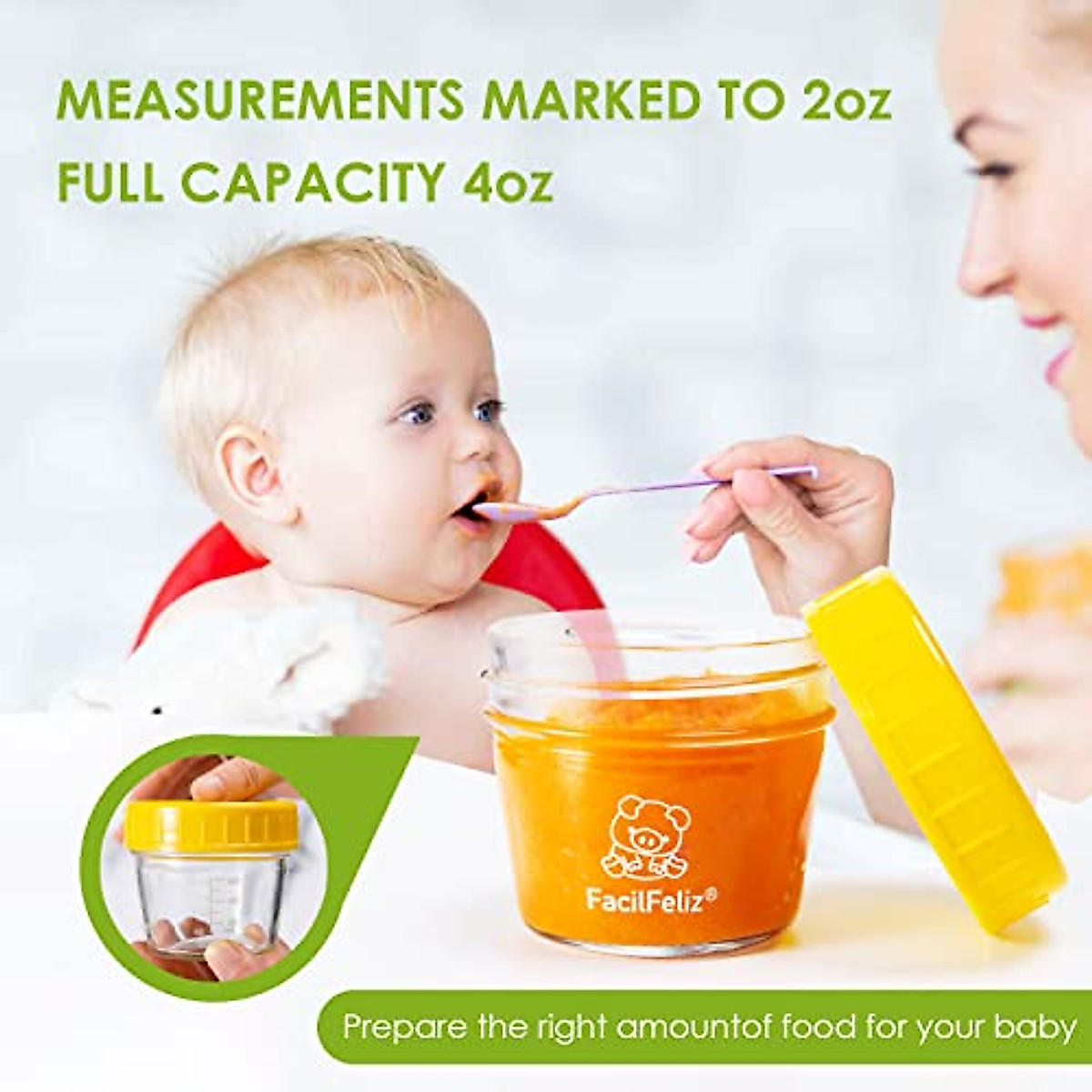 Facilfeliz 24 pack Glass Baby Food Storage Jars, 4 oz Baby Food Jars with Airtight Lids, Leakproof Reusable Small Glass Baby Food Containers for Infant & Baby, Freezer, Microwave & Dishwasher Safe