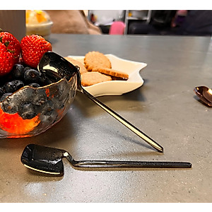 WORM.FAMILY 7-Piece Set of Stainless Steel 5.5-inch Coffee Spoons, Espresso Spoons，Mixing Spoons, Ice Cream Spoons, Cake Spoons, Dessert Spoons (with matching wiping cloth) (Black)