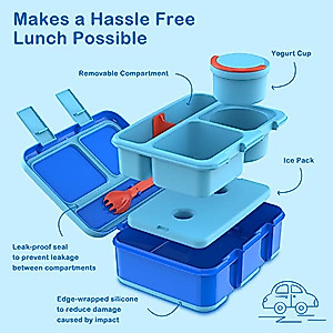 Genteen Premium Kids Lunch Box - Kids Chill Bento Box with 3 Compartments and Removable Ice Pack for Measl and Snacks,Toddler Lunch Box for Daycare,School,Leak-Proof,BPA-free,Dishwasher-Blue