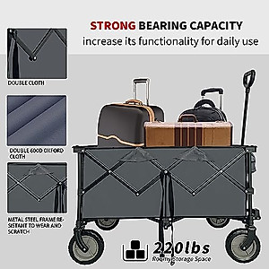 Folding Wagon Cart Heavy Duty Foldable,Large Collapsible Camping Wagon with 2 Drink Holders, Garden Cart Utility Wagon for Camping Fishing Sports Shopping (Cement Grey)