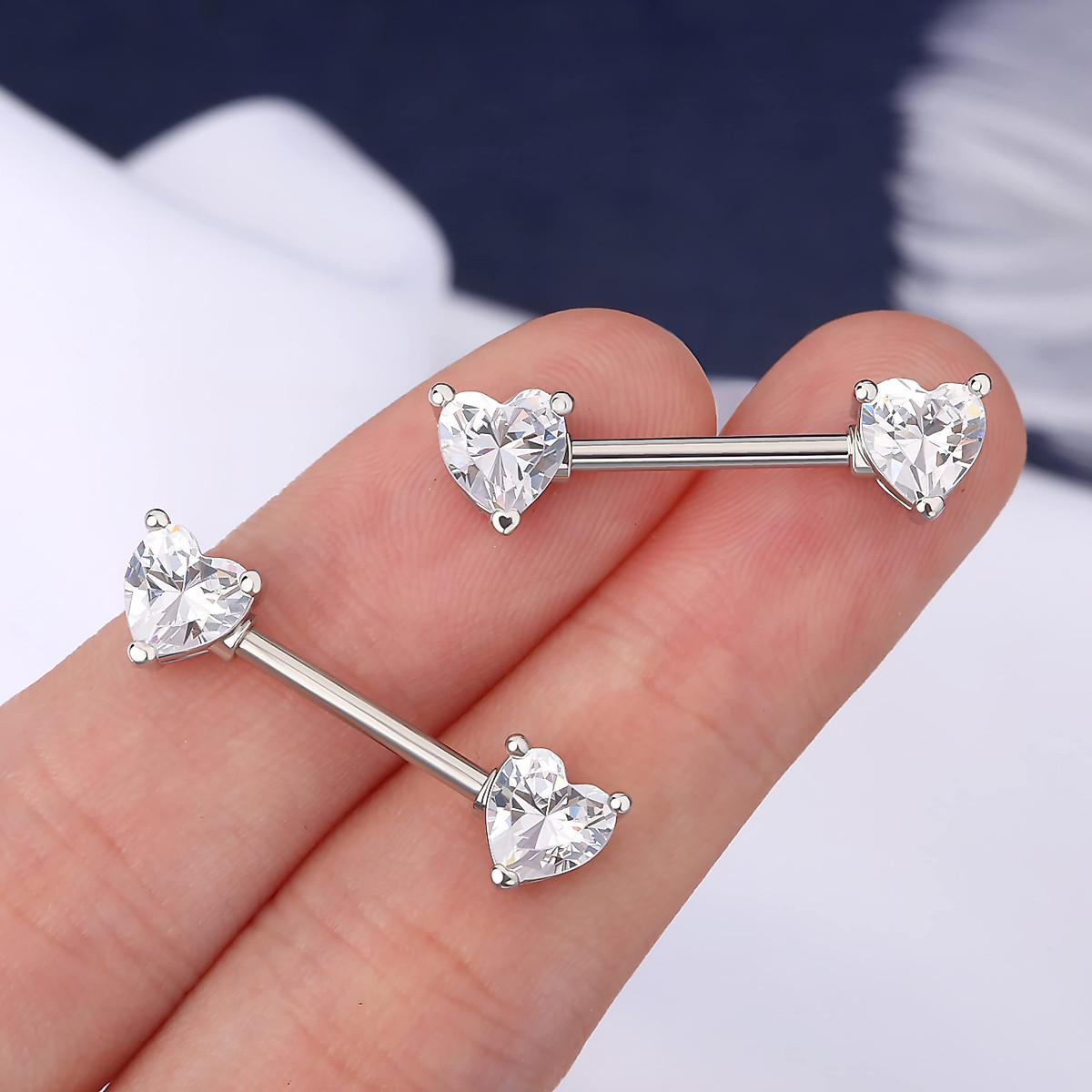 OUFER 2PCS 14G Surgical Steel Nipple Rings Barbell Heart CZ Nipple Rings Piercing for Women nippleshield Piercing Body Piercing