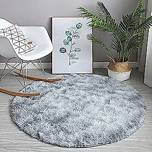 6' Round Grey Area Rugs Kids Girls Boys Pets Room Carpets Bedroom Living Room Rugs Fluffy Soft Cute Shaggy Carpets Fuzzy Plush Circle Fur Room Decor Gift Rugs (6x6 Feet, Light Grey)