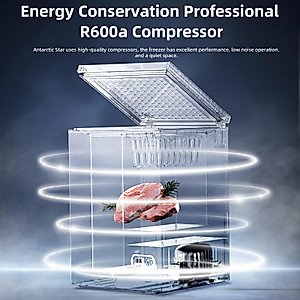 Antarctic Star 3.5 Cu.ft Chest Freezer 6.8℉to -4℉with Removable Basket Free Standing Top open Door Compact Freezer with Adjustable Temperature Defrost Water Drain/Power Saving White