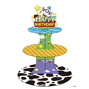 RTHPY 3-Tier Cartoon Story Cupcake Stand Cardboard Cake Stand Dessert Tower Holder for Toy Theme Birthday