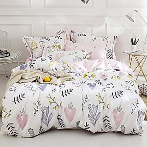 HighBuy Girls Duvet Cover Twin Floral Aesthetic Bedding Set White Pink Premium Cotton Teens Flower Kids Coquette Bedding Comforter Cover Soft Branches Bedding Collection Pink