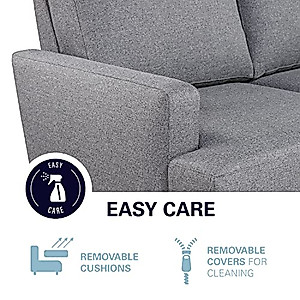 Bridgevine Home Modern 80 Inch Sofa Couch with Dark Walnut Accent Wood Base, for Living Room Easy Clean Couch, Deep Seating Reversable Memory Foam Cushions, Marcus Alabaster Grey, Avalon Grey