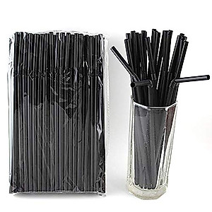 200Pcs Solid Colors Flexible Disposable Plastic Drinking Straws Plastic Disposable Bendy Straws Long Extendable Bendy Party Fancy Straws for Cocktails Coffee Milk Tea and Juice(Black-8.3Inch)