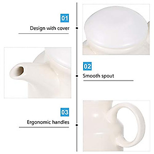 DOITOOL Creamer Pitcher Sauce Pitcher Ceramic Sauce Cups Gravy Pitcher Vinegar Pitcher Condiment Cups Kitchen Sauce Container Ceramic Milk Jug with Handle Lid Gravy Boat with Ladle and Saucer