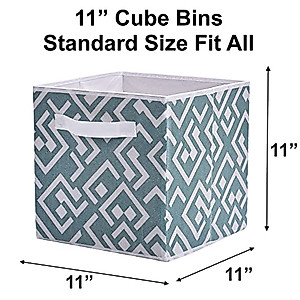 4 pc Cube Storage Bin Set – 11 inch Foldable Storage Cubes - Fabric Bins for Shelf, Closet, Clothes Organizer, 11X11 Foldable Basket, Decorative Cute Pattern Canvas Organization (Yellow, Blue & Brown) (Blue)