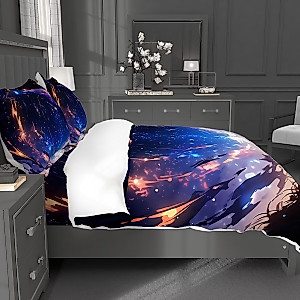 Lokaluo Milky Way Duvet Cover Twin Size 3D Printed Starry Sky Twin Duvet Cover Set Galaxy Outer Space Bedding Sets Science Fiction Art Style 3 Pcs Comforter Cover with 2 Pillowcases