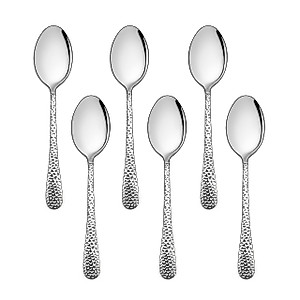 E-far Stainless Steel Kids Spoons, 6-Piece Toddlers Spoons Safe for Preschooler/Children, Hammered Adult look & Small Size, Rust Free & Dishwasher Safe