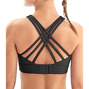 IUGA Sports Bras for Women High Support Large Bust High Impact Womens Sports Bras Strappy Padded Sports Bra Black