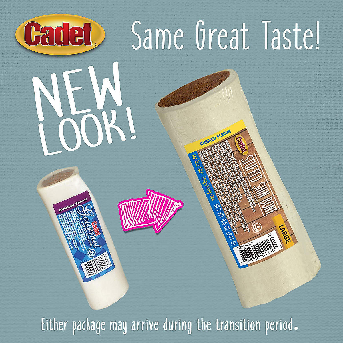 Cadet Stuffed Shin Bone - Highly Digestible, High Protein, Long-Lasting Dog Chew Bone for Aggressive Chewers, Supports Dental Health, - Chicken Flavor, Large (1 Count)