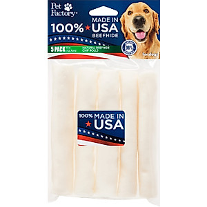 Pet Factory 100% Made in USA Beefhide 5" Chip Rolls Dog Chew Treats - Natural Flavor, 5 Count/1 Pack
