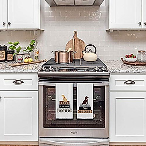 18TH STREET GIFTS Dog Decor Dish Towels - Set of 3 100% Cotton Tea Towels for Dog Lovers and Dishwasher Magnet - Dog Mom Gifts for Women - Dog Themed Gifts - Dog Kitchen Decor