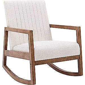 RIVOVA Modern Fabric Accent Rocking Chair, Upholstered Nursery Glider Rocker, Mid Century Lounge Arm Chair for Reading Living Room Bedroom Office, Beige
