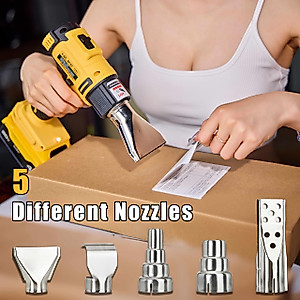 HILIPE Cordless Heat Gun for DeWALT 20v Battery,Lithium Hot Air Gun, 5 Nozzle Attachments,2-Temp Setting Max 1022°F(550°C),Heat Gun for Shrink Wrapping, Tube Bending (Tool Only, NO Battery)