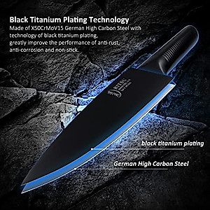 RITSU Chef Knife - 8" Chef's Knife, Black Titanium Coated Blade Japanese Chef Knife for Home Kitchen Restaurant, SUS430 Stainless Steel Handle, Ultra Sharp Kitchen Knife with Sheath