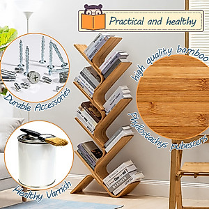 Bamboo Tree Bookshelf, 8-Tier Wood Bookcase, Free Standing Book Organizer Shelves, Books/Albums/Files Holder Display Storage Rack Space Saver for Living Room Bedroom-Log 55x23x5inch