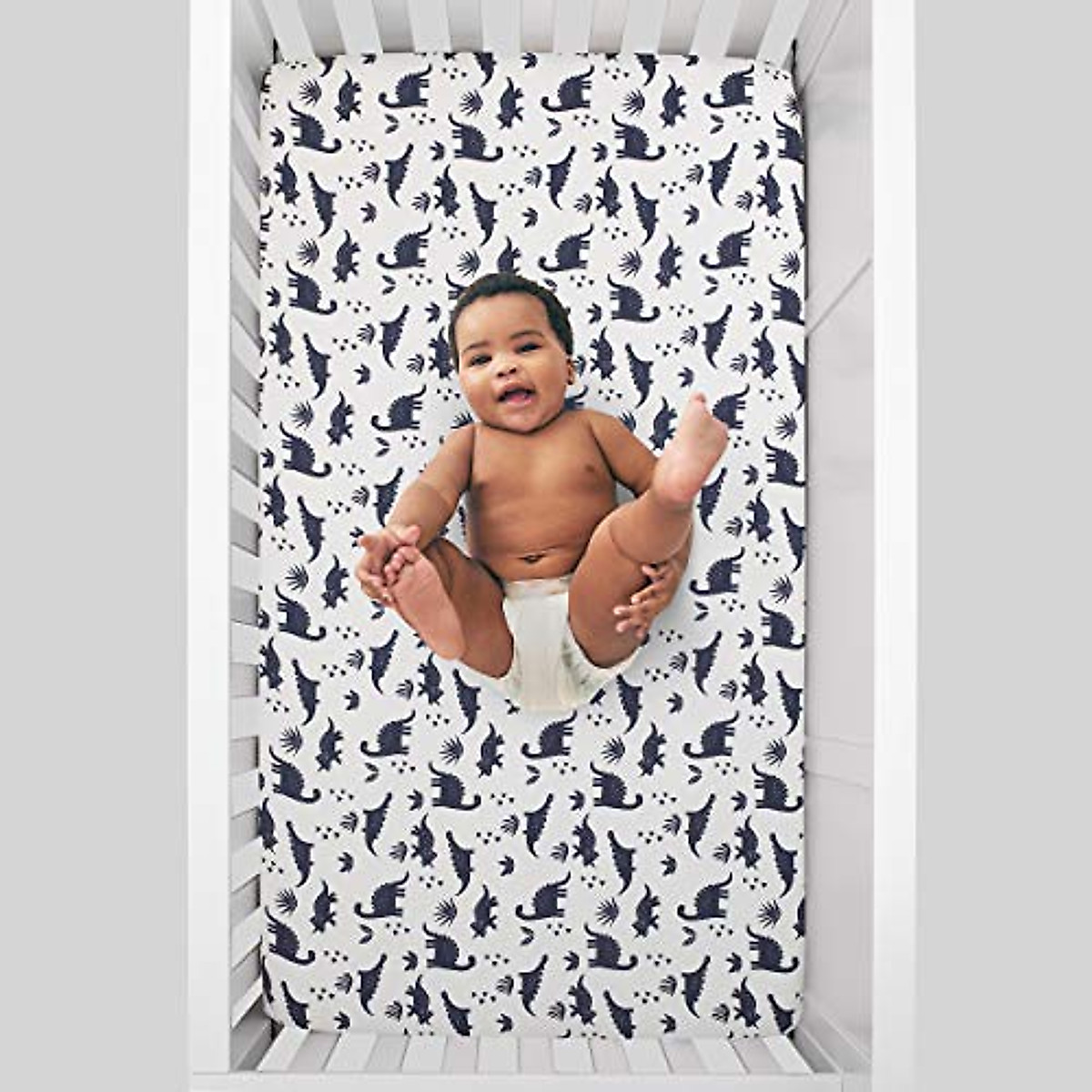 Carter's Dino Adventure Gray and Blue 3 Piece Crib Bedding Set - Comforter, Fitted Crib Sheet, and Crib Skirt