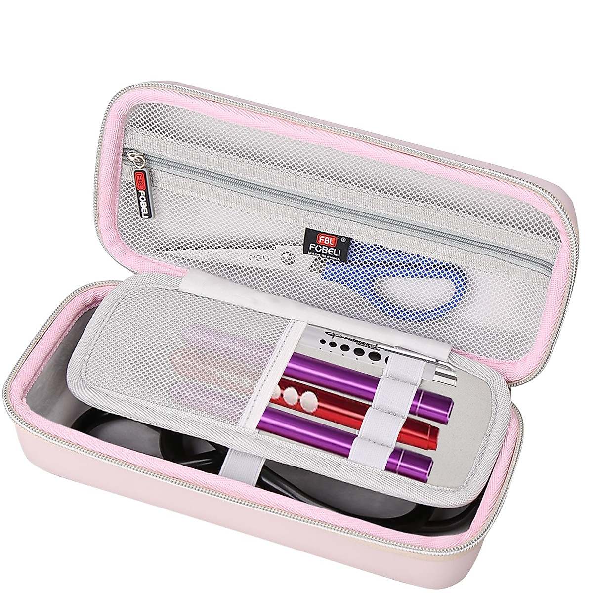 FBLFOBELI Stethoscope Case Compatible with 3M Littmann Classic III/Lightweight II S.E/MDF Acoustica Deluxe Stethoscopes, Includes Mesh Pocket for Nurse Accessories for Work (Pink)