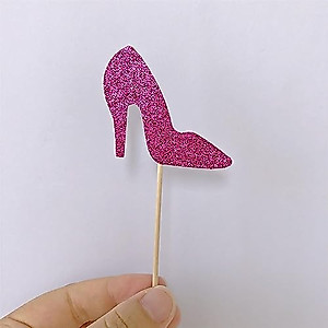 ALISSAR 27-Pack Glitter Hot Pink Princess Cupcake Toppers-Doll Head, Lip, High Heel-Cupcake Topper Cake Topper for Girls Birthday Party Decorations