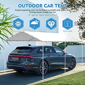 10 x 20 ft Canopy Replacement Cover for Carport, Heavy Duty Waterproof & UV Protected Garage Top Tent Shelter Tarp, Tear-Resistant Car Shed Tarpaulin Cover with 48 Ball Bungees (Cover Only)