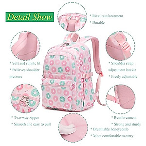 YJMKOI 3PCS Donut Print Backpack for Girls Middle-School Elementary Bookbags with Lunch Box (Grey)