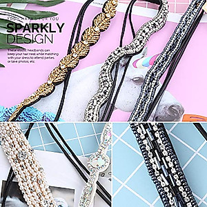 Teenitor 5pcs Rhinestone Beaded Headbands, No Slip Jeweled Head Wraps Women Girls Hair Headbands
