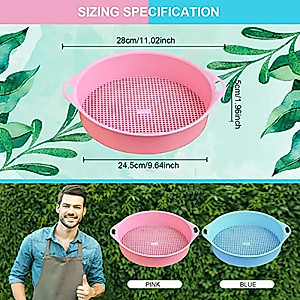 LNQ LUNIQI 2Pcs Round Garden Soil Sieve with Handle,Plastic Mesh Soil Sifter Set for Sieve Work of Small Gravel, Soil, Sand (Pink,Blue