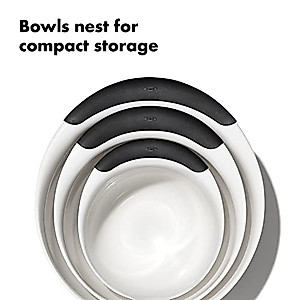 OXO Good Grips 3- Piece Plastic Mixing Bowl Set, 2500 ml,White/Black