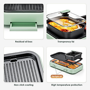 Electric Hot Pot with Grill, 2 In 1 Multi-function Barbecue Shabu Hot Pot, Independent Dual Temperature Control, Detachable Smokeless Non-Stick Shabu Korean BBQ Grill, Easy Cleaning