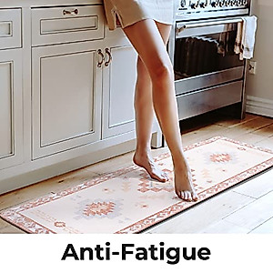 FRESHMINT Anti Fatigue Kitchen Mats for Floor 2 Piece Set, Waterproof & Non-Skid Boho Kitchen Rugs, Cushioned Kitchen Mat for Standing Washable Comfort Desk Kitchen Runners, 17x30+17x47
