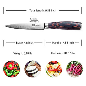 PAUDIN Utility Knife, 5 Inch Chef Knife, Ultra Sharp High Carbon Stainless Steel Paring Knife, Multipurpose Kitchen Knife for Fruit and Vegetable Cutting with Wooden Handle, Premium Gift Box