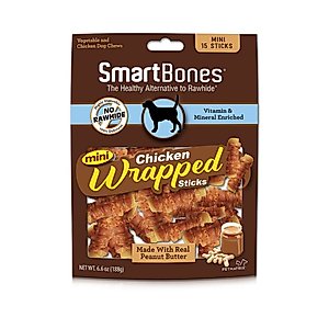 SmartBones Chicken-Wrapped Sticks, Treat Your Dog to a Rawhide-Free Chew Made With Real Chicken and Vegetables Brown 15 Count (Pack of 1)