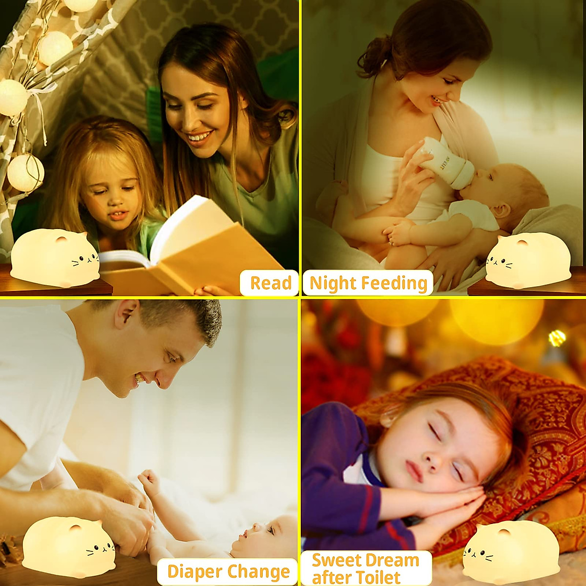 Tremdwoto Cat Lamp for Kids, Rechargeable Silicone Cat Night Light with 7 Colors Changing, Kitty Nightlight for Cat Lover Girls (Cat-A)