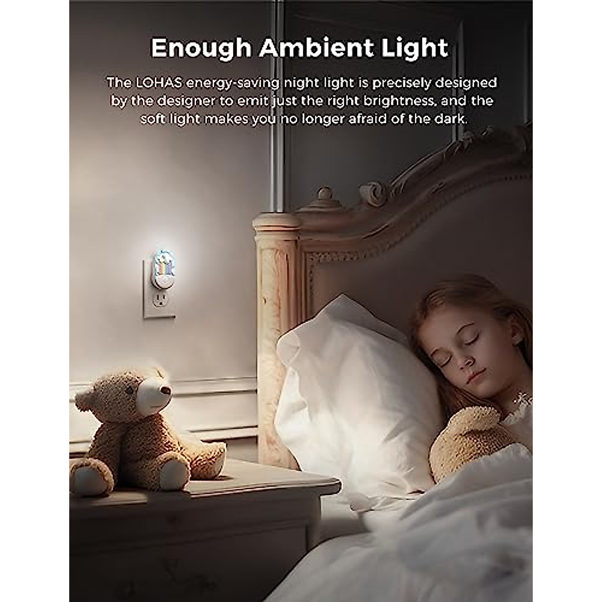 Rainbow Night Light, LOHAS[2 Pack] Plug in Night Light for Kids, 0.6W LED Dusk to Dawn Sensor Cute Nursery Gift, Daylight White 5000K, 30/60LM Nightlight for Baby Children Boy Toddler Decoration