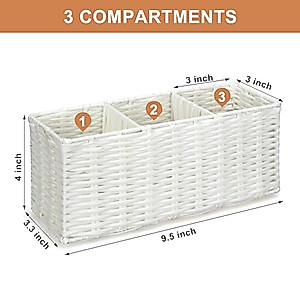 Ayiaren Wicker Silverware Cutlery Holder Flatware Caddy Kitchen Utensils Holder for Countertop Silverware Organizer Storage Containers Spoon Knives Fork Holder White Flatware Silverware Caddies