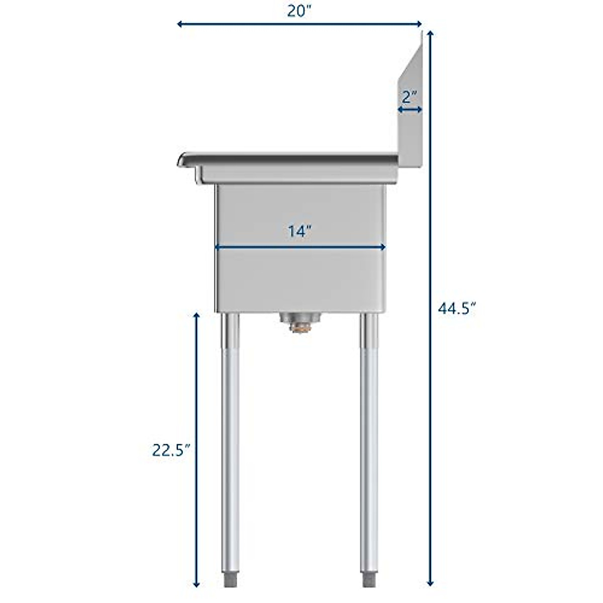 KoolMore 1 Compartment Stainless Steel Commercial Kitchen Prep & Utility Sink with Drainboard - Bowl Size 10" x 14" x 10", Silver, SA101410-12L3