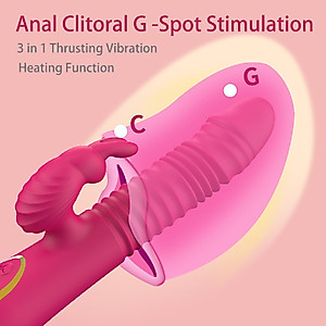 Thrusting Vibrator Dildo for Women - G Spot Rabbit Vibrator with 10 Vibration 10 Thrusting Modes, Vagina Vibrator for Clit Nipple Anal Stimulation, Rechargeable Adult Sex Toys
