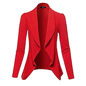 SSOULM Women's Long Sleeve Classic Draped Open Front Lightweight Blazer RED S